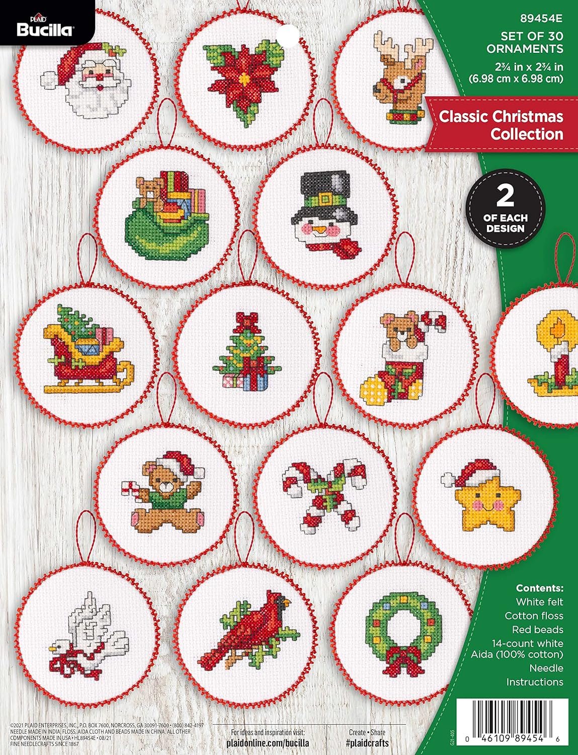 Bucilla Cross-Stitch Ornament Making Kit, Classic Christmas Collection ...